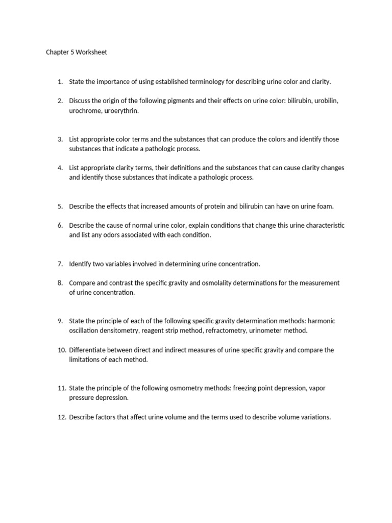 Chapter 5 - Physical Examination of Urine Worksheet | PDF