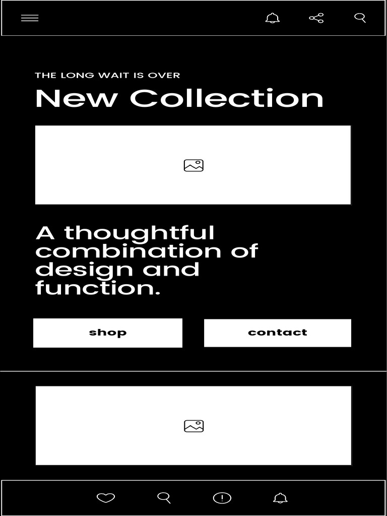 Simple Lined Black Landing Page Wireframe Mobile UI Prototype | PDF