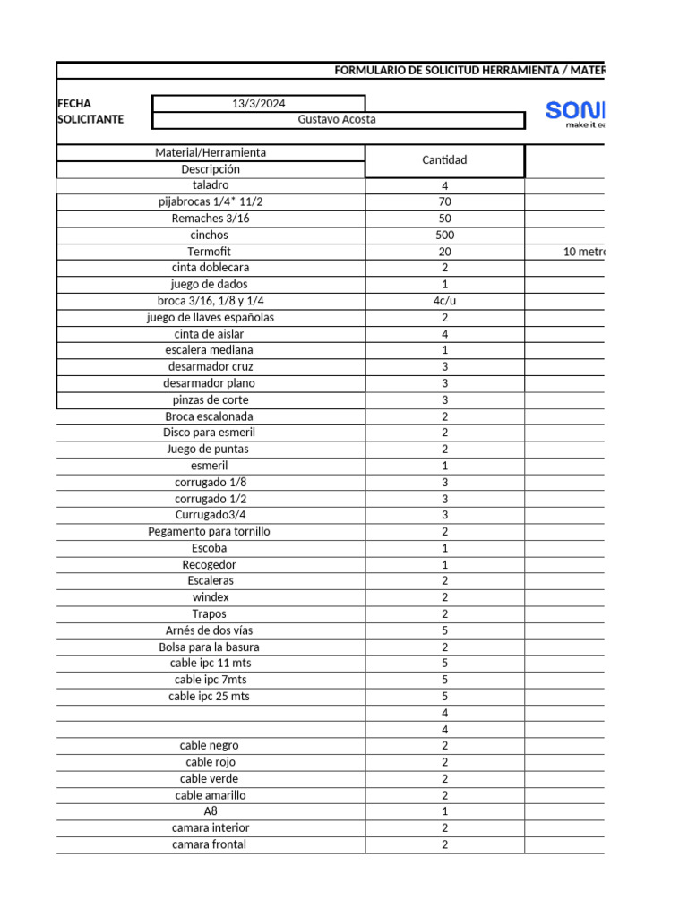 solicitud insumos, herramienta | PDF | Bienes manufacturados | Carpintería