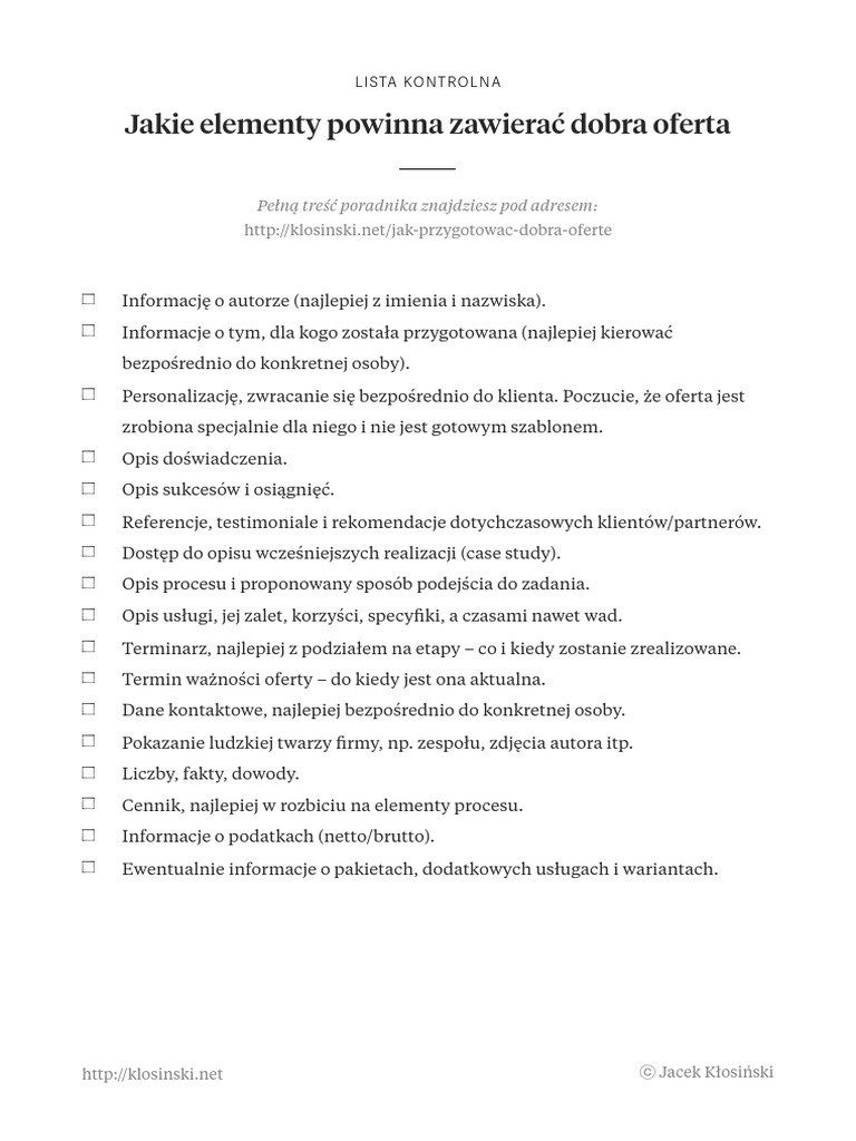 Elementy Dobrej Oferty Klosinski | PDF