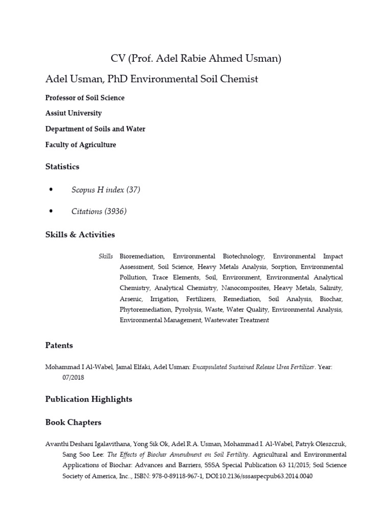 Curriculum Vitae-Adel Usman | PDF | Soil | Soil Science