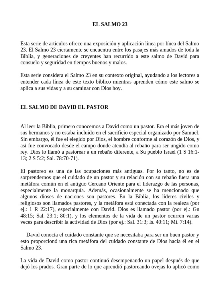Exposición del Salmo 23 | PDF | David | Salmos