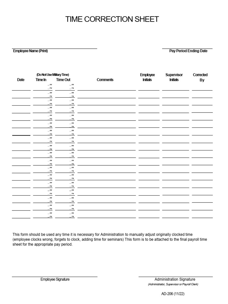3618 AD-206 Time Correction Sheet | PDF