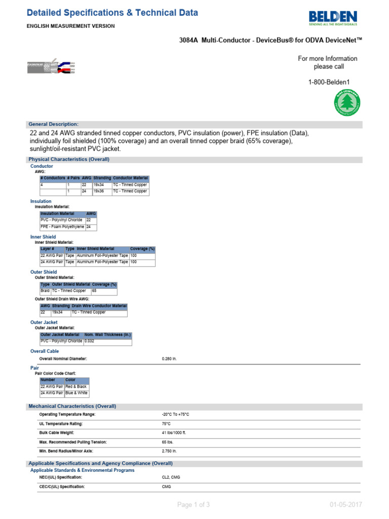 Belden 3084a Devicenet Cable Datasheets | PDF | Polyvinyl Chloride ...