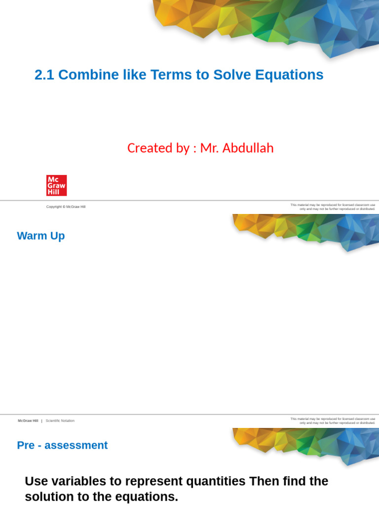 Combine Like Terms To Solve Equations | PDF | Equations | Mathematics