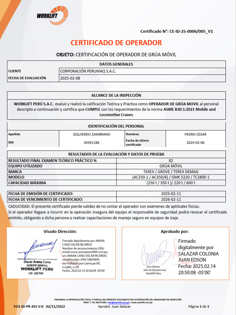 Certificación de Operador de Grúa Móvil | PDF