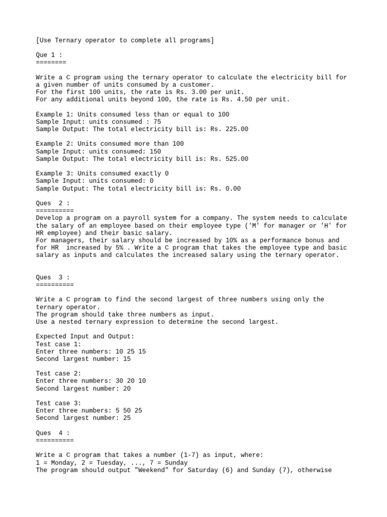 Day - 7 (Ternary Operator 4 Programming Questions) | PDF