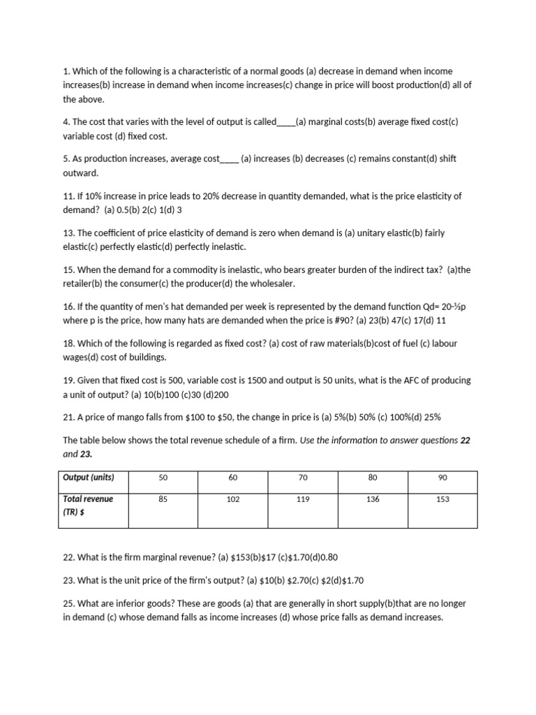Ss3 Economics Question | PDF | Demand | Elasticity (Economics)