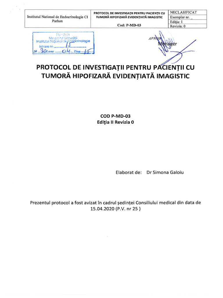 P-MD-03 - de Investigatii PT Pacientii Cu Tumora Hipofizara Evidentiata Imagistic | PDF