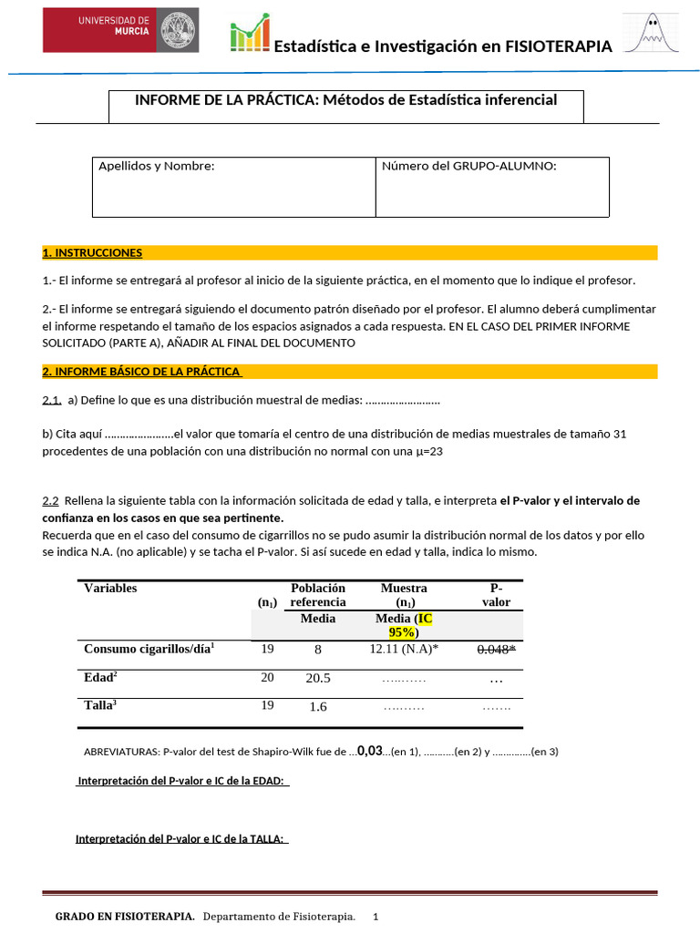 Informe de La Práctica 2b | PDF | Valor P | Análisis estadístico