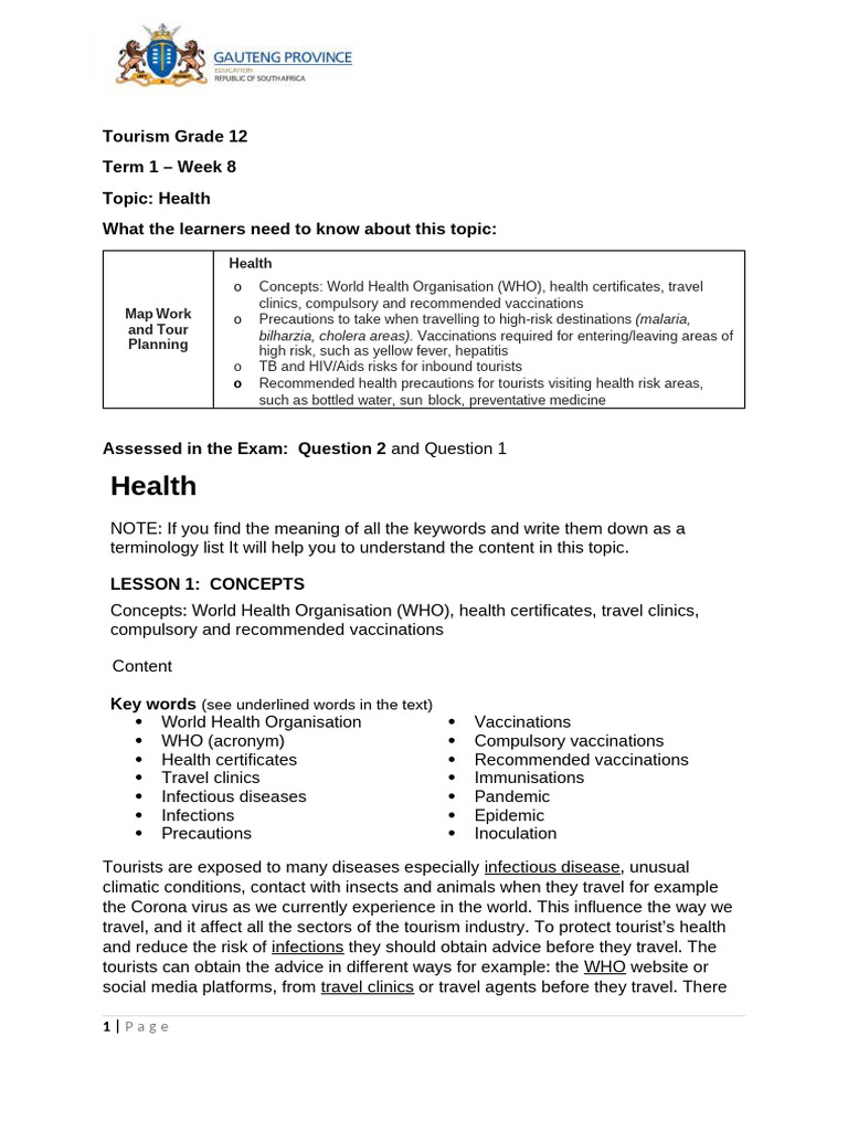 Tourism Grade 12 Health | PDF | Vaccines | Sunscreen
