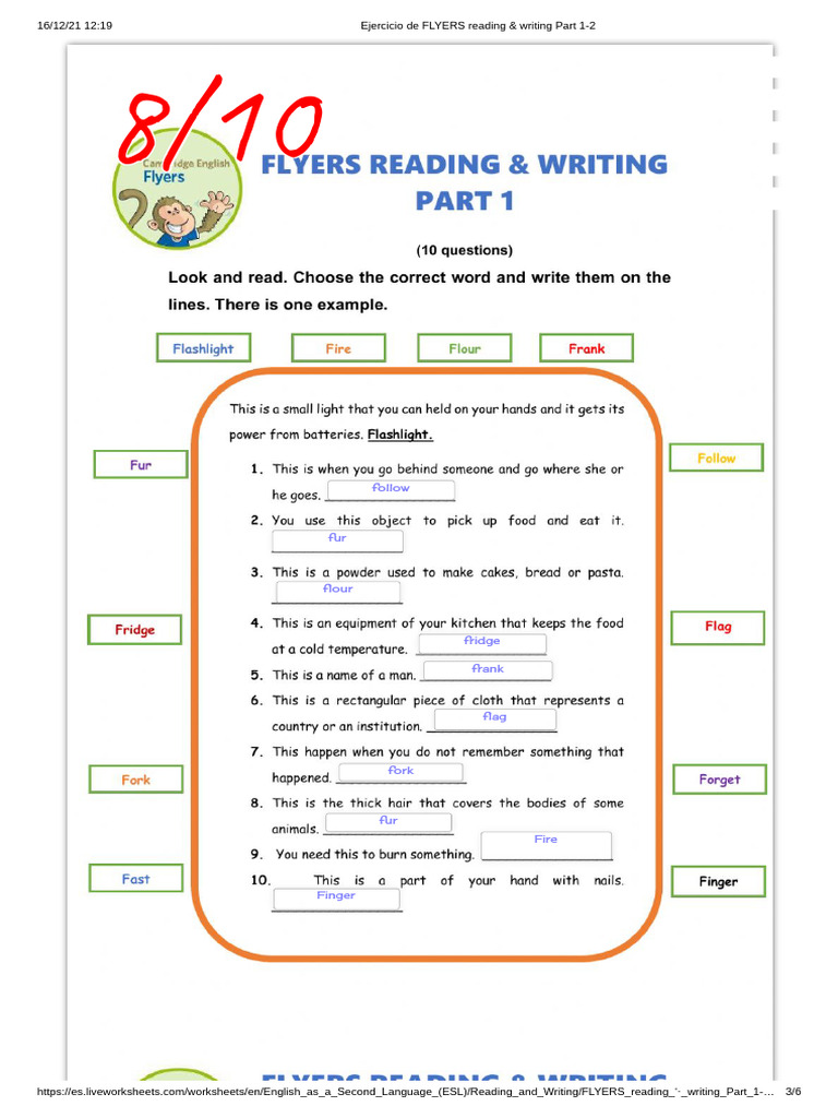 Ejercicio de FLYERS reading & writing Part 1-2 | PDF