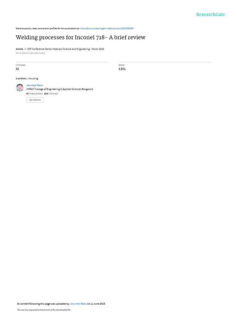 WeldingprocessesforInconel718 Areview | PDF | Welding | Construction