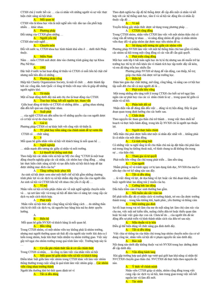 TRẮC NGHIỆM CTXH 1 1 | PDF