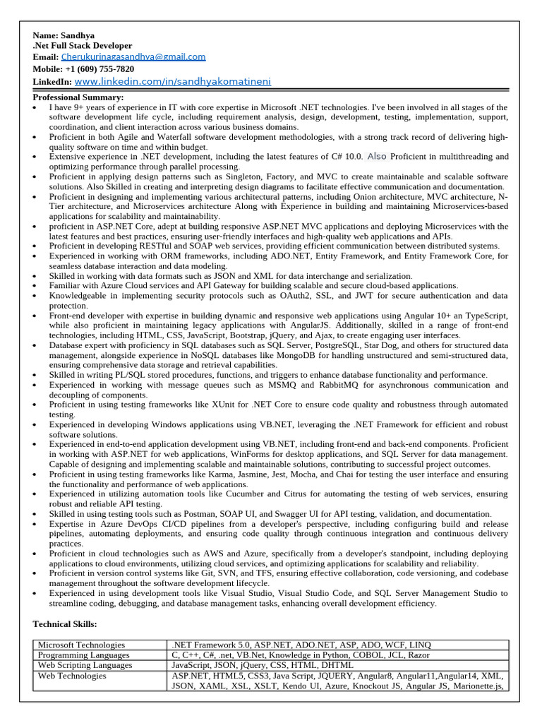DotNetResumeUpdate (1) | PDF | Web Service | Microsoft Sql Server