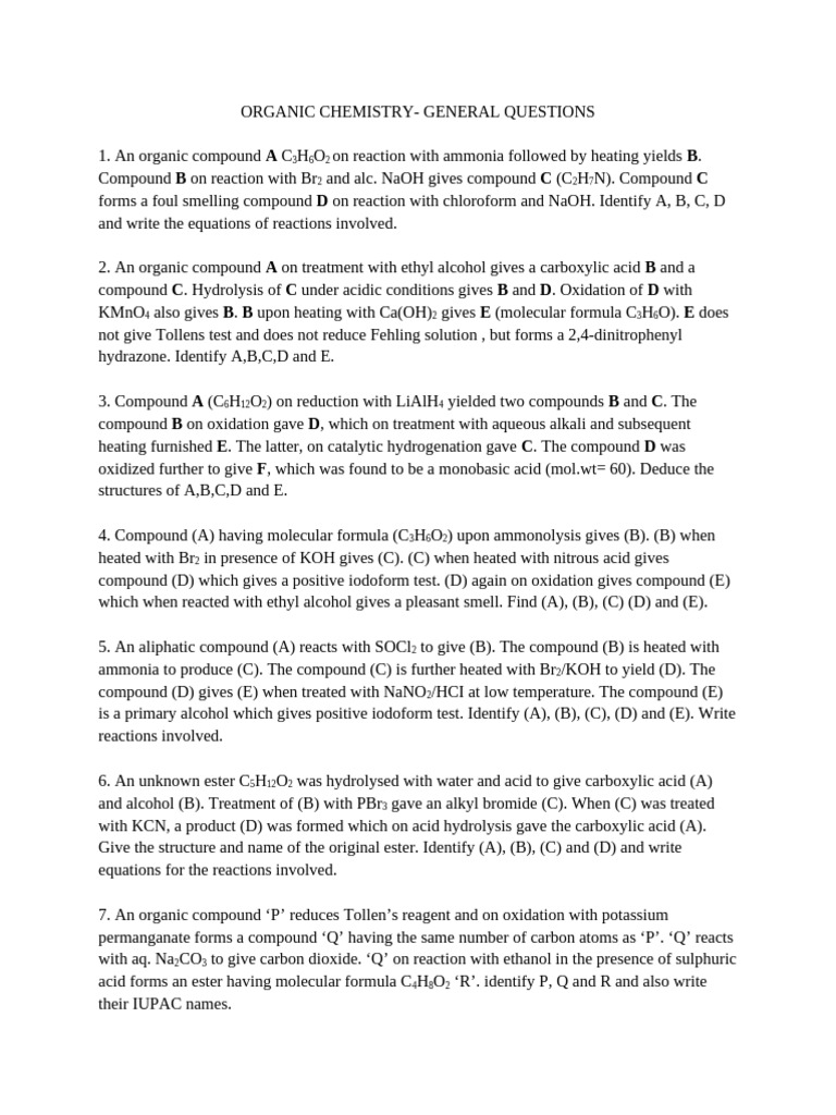 Organic Chemistry - General Questions | PDF | Aldehyde | Ester