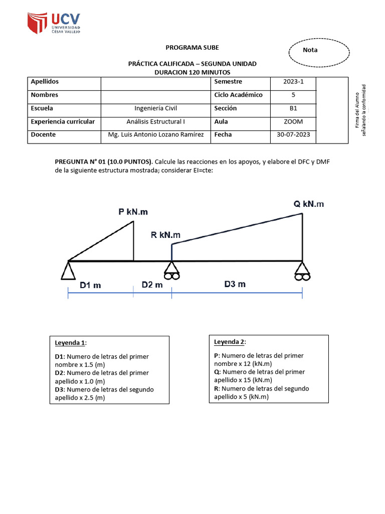 Practica Calificada 02 - Analisis Estructural I Lozano | PDF | Ingeniería