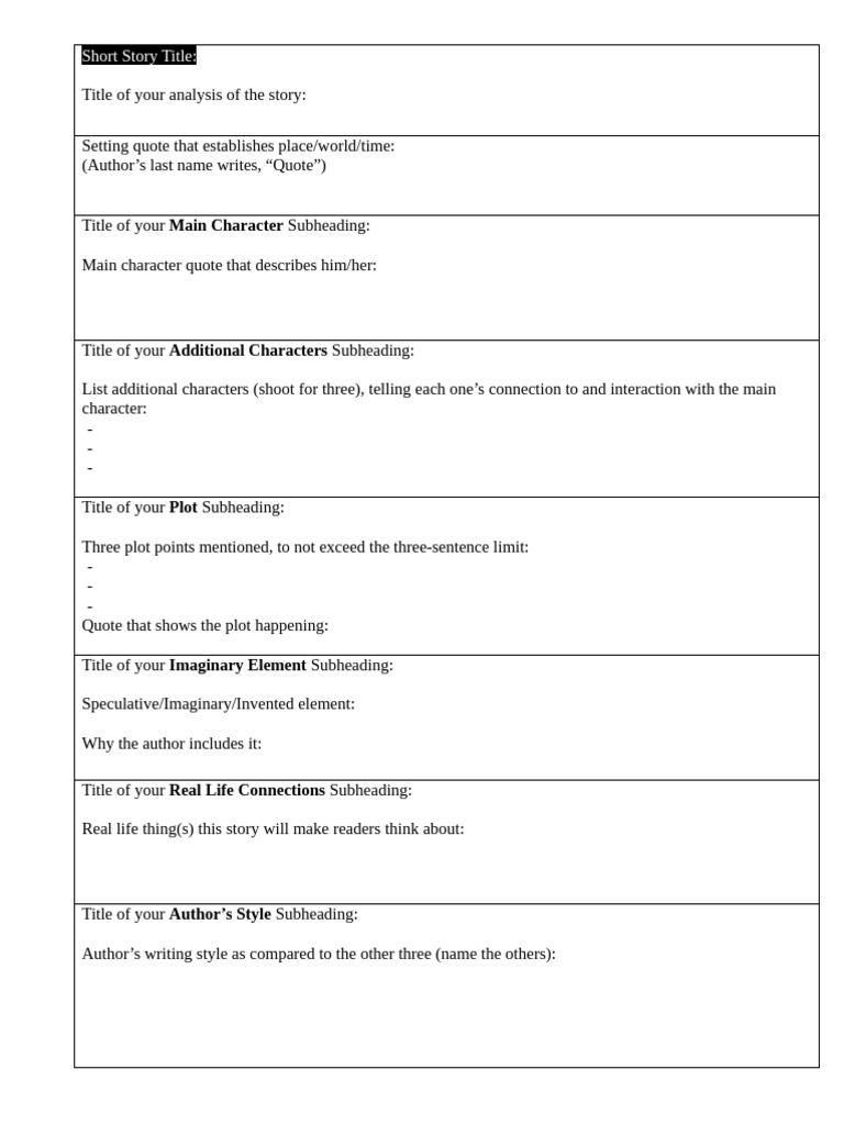 Short Story Chart | PDF
