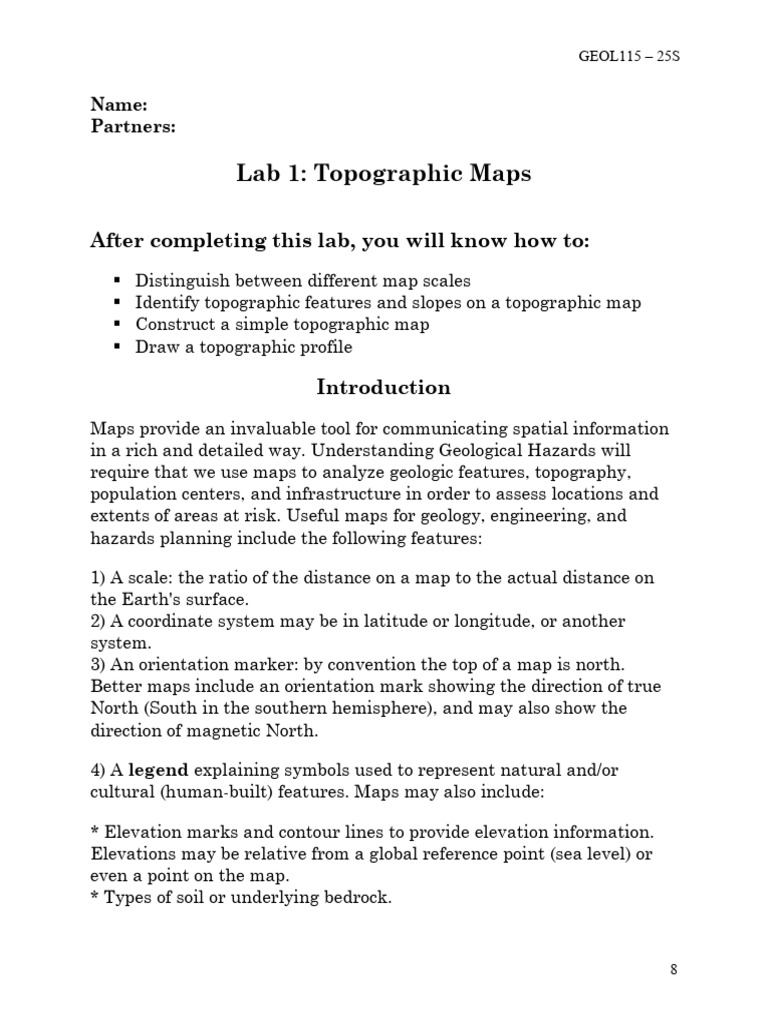 Topographic Map Lab Guide | PDF | Map | Topography