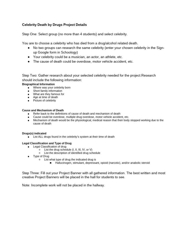 Celebrity Death by Drugs Banner Project Details | PDF