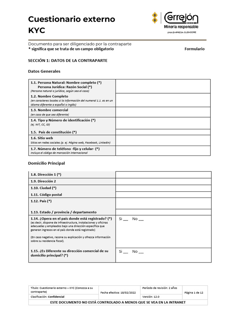 KYC Cuestionario Externo Español (VF 3-Nov-2023) | PDF | Valores ...