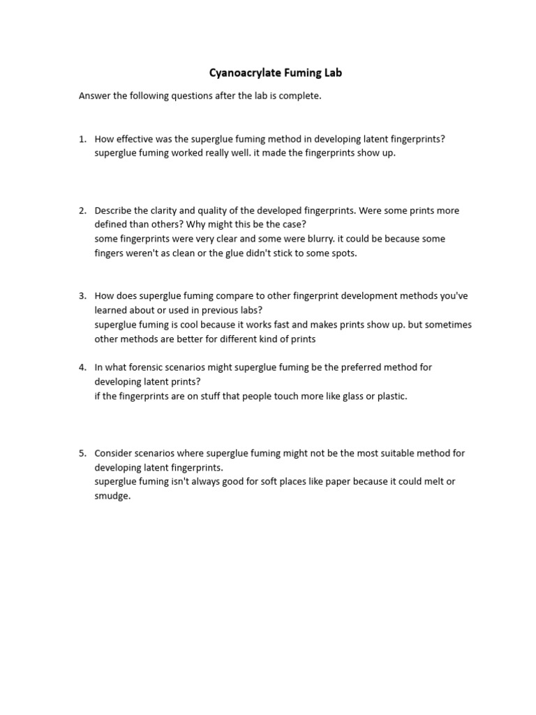Cyanoacrylate Fuming Post Lab Analysis 1 Pdf 7641