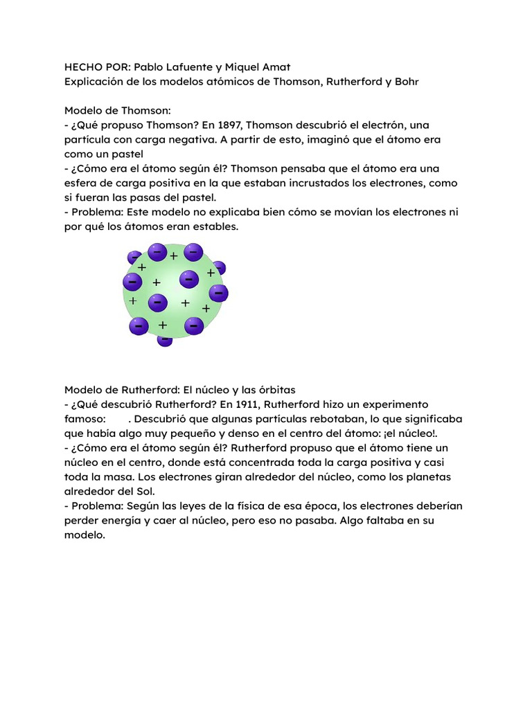 Explidkdjicación de Los Modelos Atómicos de Thomson, Rutherford y Bohr | PDF