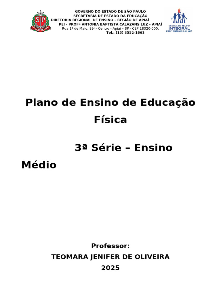 PLANO ENSINO - ED F - 3 ABC | PDF | Pedagogia | Science