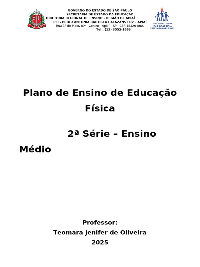 Plano de Ensino - Ed F - 2 ABC | PDF | Pedagogia | Educação Física