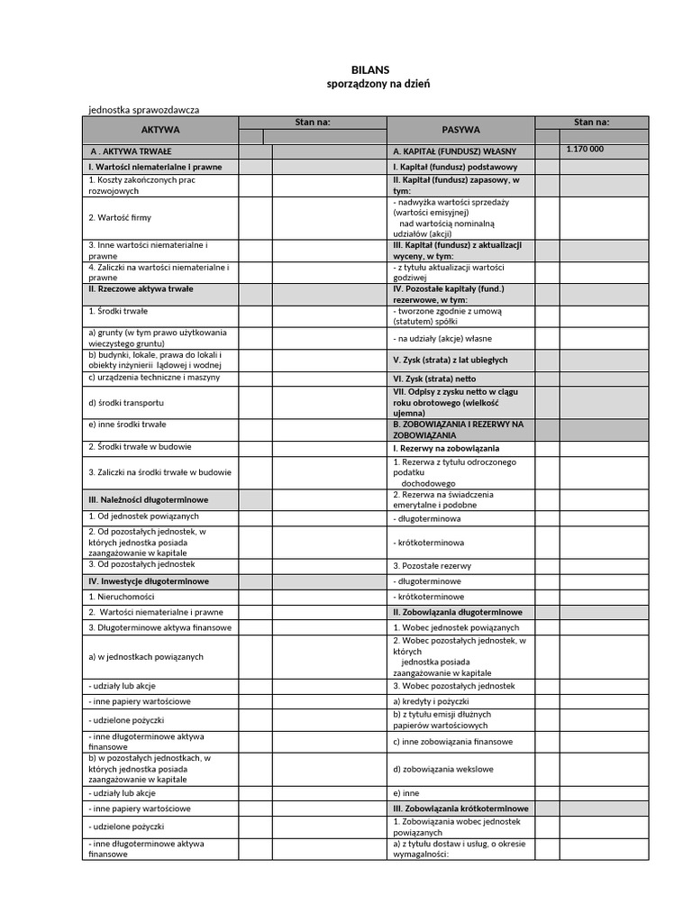 BILANS Szczegółowyz | PDF