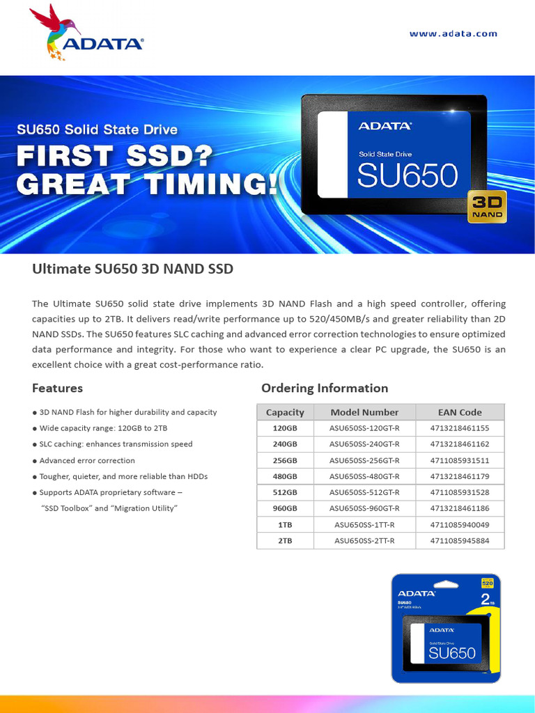 Datasheet Ultimate Su650 25 Inch Sata SSD 20231103 | PDF | Solid State ...