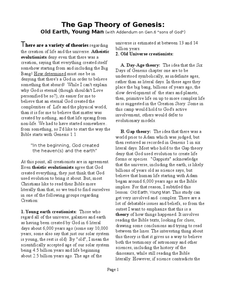Gap Theory of Genesis: Pre Adamite World | PDF | Genesis Creation ...