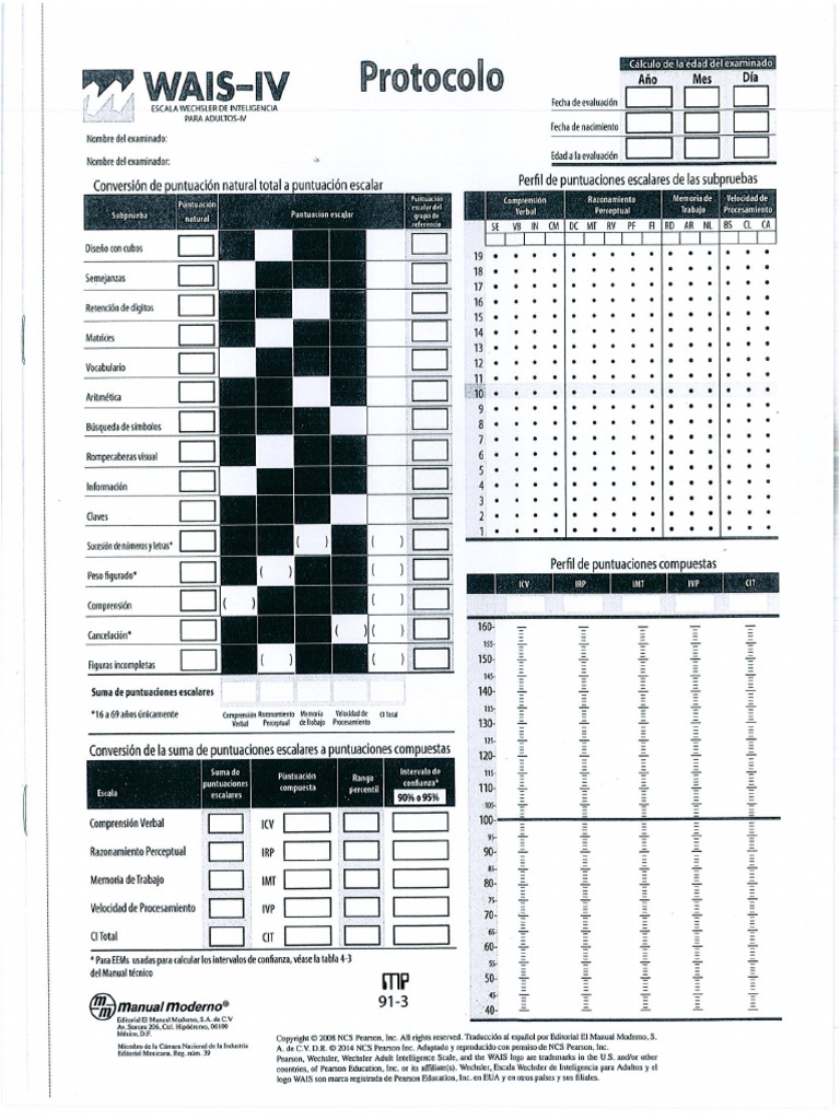 Protocolo WAIS IV | PDF