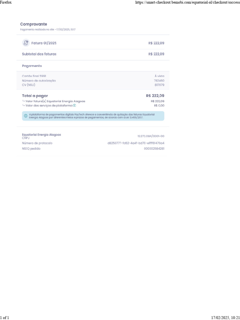 Comprovante de Pagamento Equatorial - 022025 | PDF