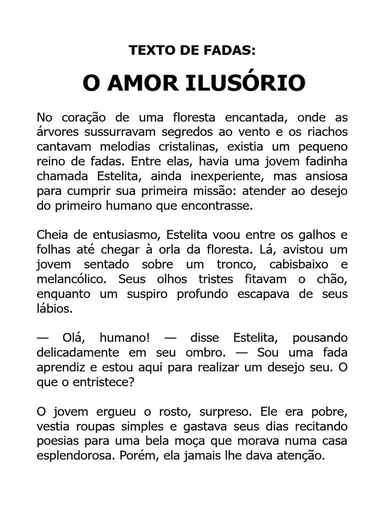 Texto de Fadas Pequeno Para Imprimir o Amor Ilusorio | PDF