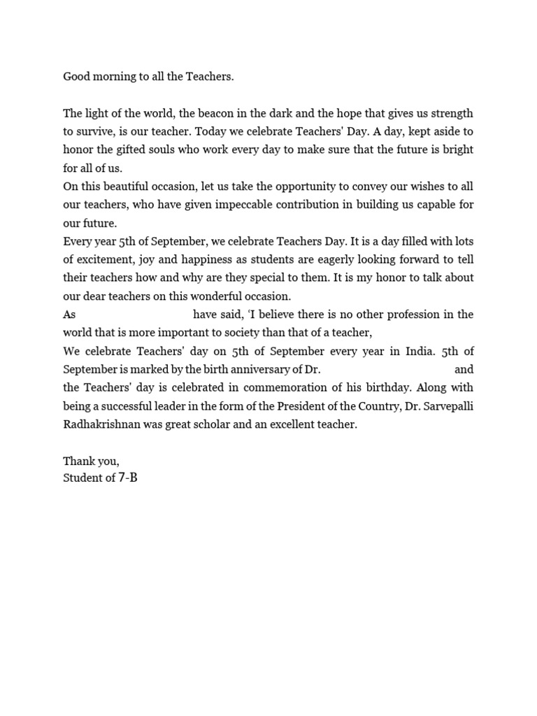 Teachers Day Speech | PDF