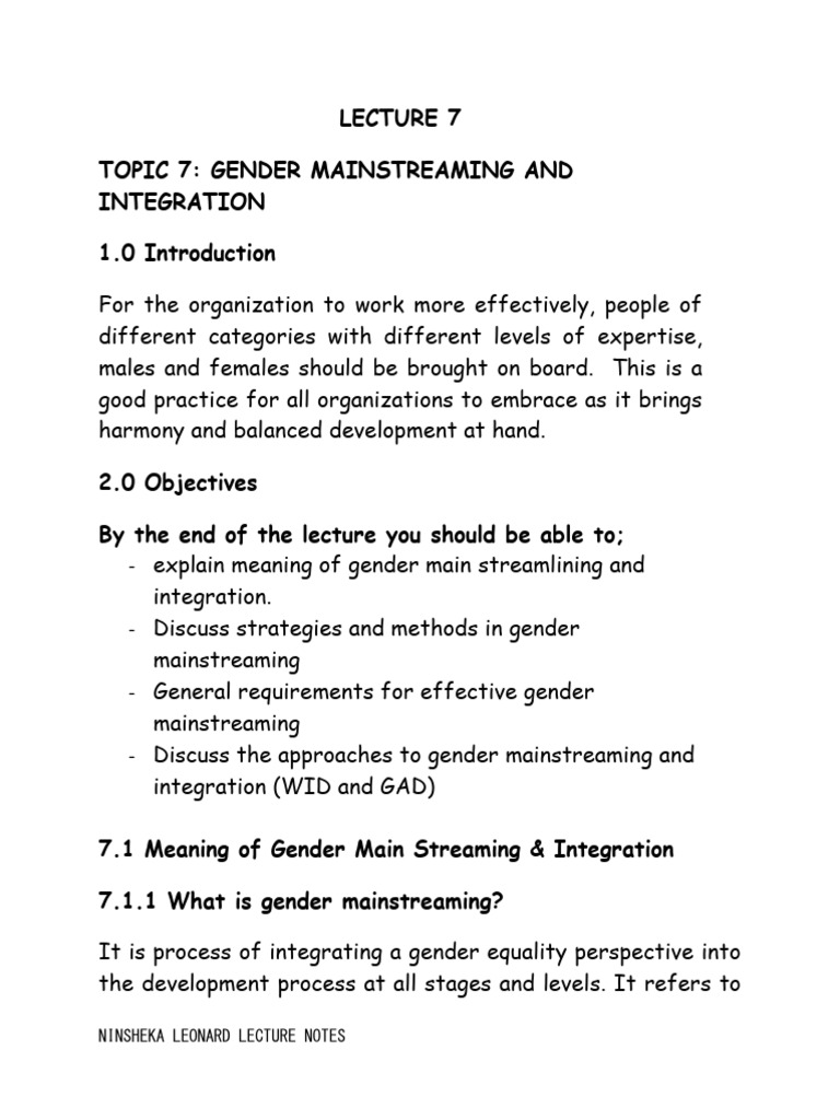 #Lesson 9 GENDER MAINSTREAMING AND INTEGRATION | PDF | Gender Mainstreaming