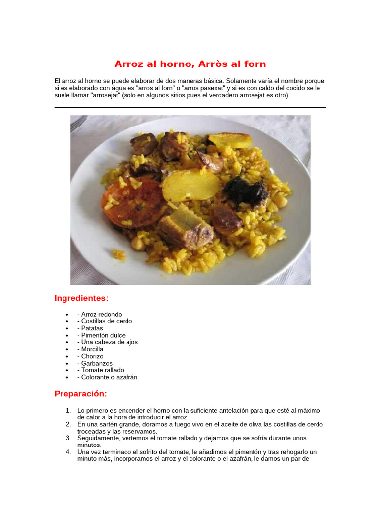 Arròs Al Forn | PDF | Cocina | Cocina del Medio Oriente