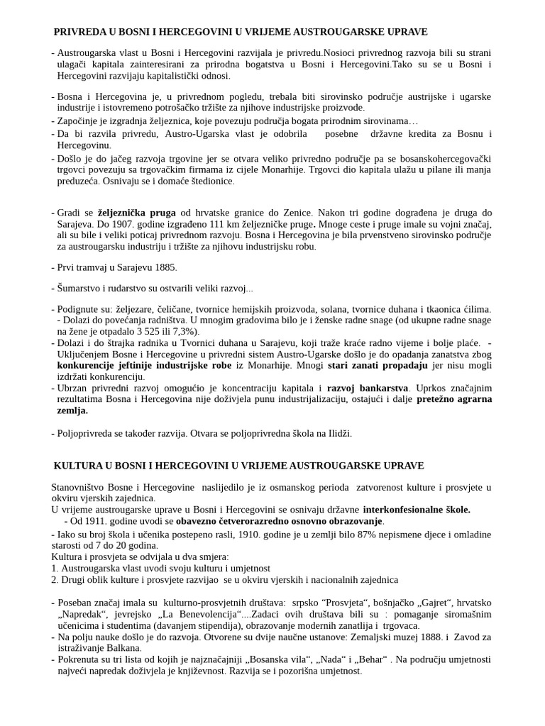 Privreda I Kultura U Bosni U Doba AU | PDF