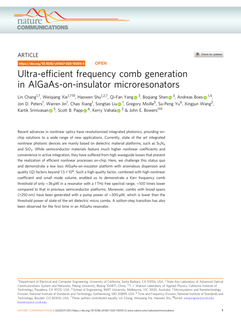 AlGaAs Microresonator Breakthrough | PDF | Nonlinear Optics | Dispersion (Optics)