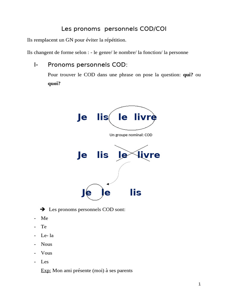 Exercices sur COD et COI | PDF | Complément d'objet | Pronom