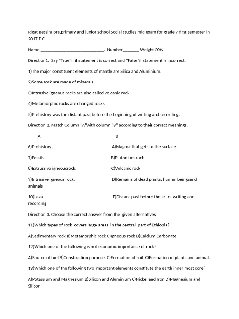 Grade 7mid Exam | PDF