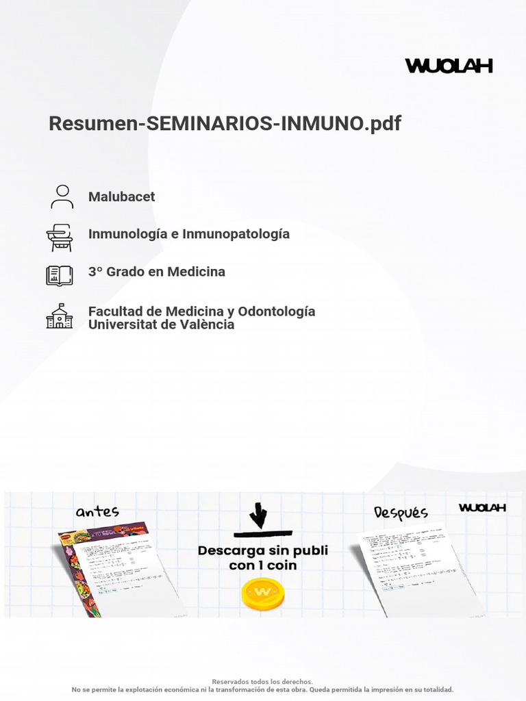 Wuolah Free Resumen Seminarios Inmuno (1) | PDF | Inflamación | Transplante de organo