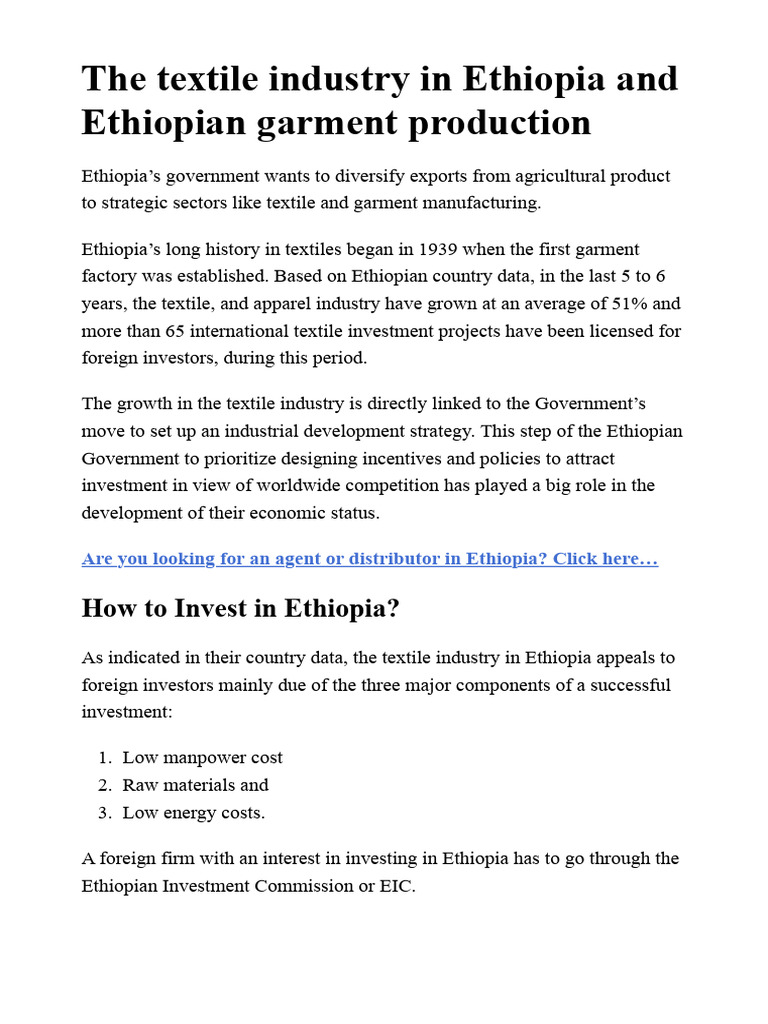 The Textile Industry in Ethiopia and Ethiopian Garment Production | PDF ...