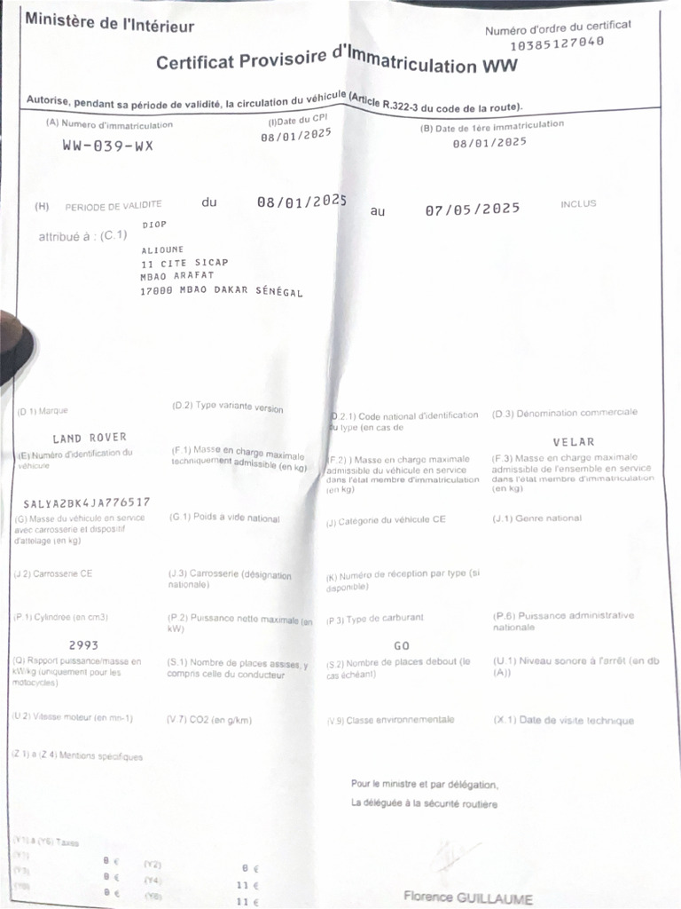 Certificat Provisoire D'immatriculation WW | PDF
