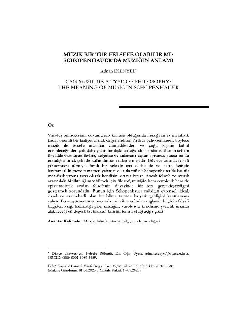 Muzik Bir Tur Felsefe Olabilir Mi Schope | PDF