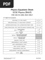 Physics Equation Sheet AQA 2023 | PDF | Force | Mass