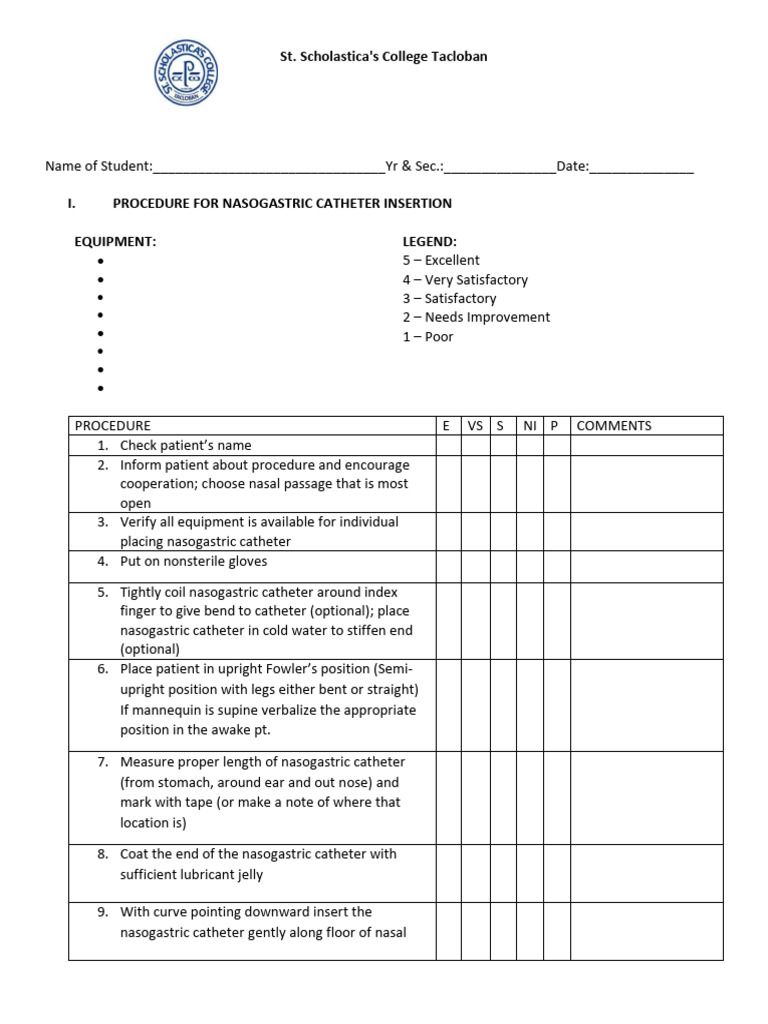 Skill Sheet NGT | PDF | Medical Procedures | Surgery