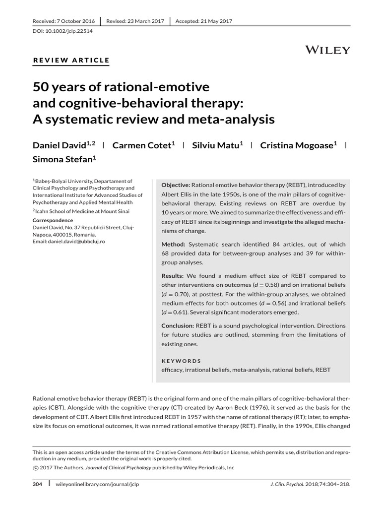 REBT: 50-Year Review & Meta-Analysis | PDF | Rational Emotive Behavior ...