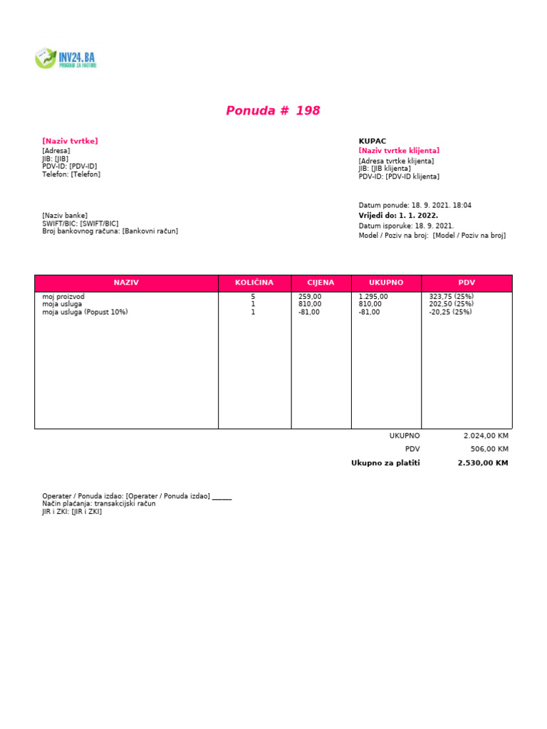 Forma Ponude Bih | PDF